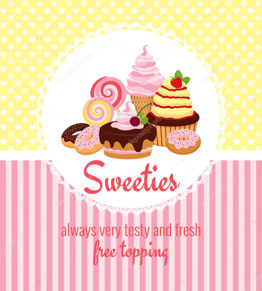 Greeting card template with sweets and candy Stock Vector Image by ...