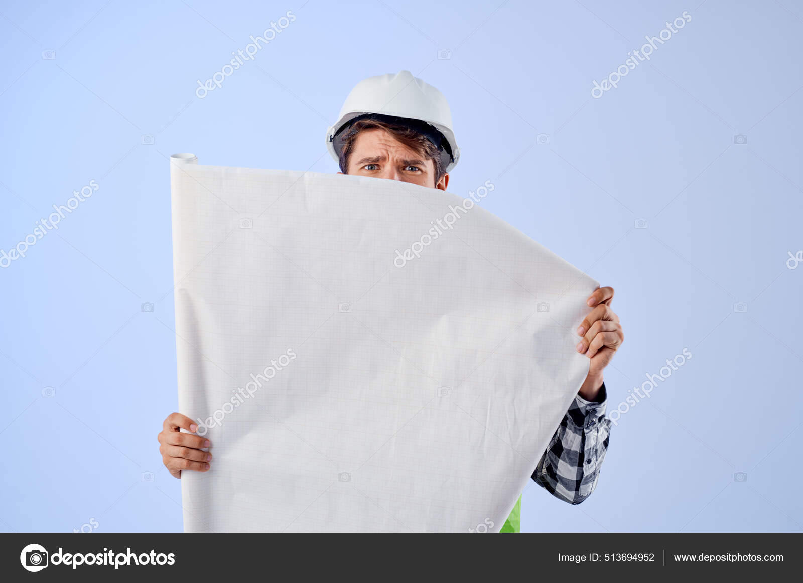 Male Builder Blueprint Isolated Background High Quality Photo — Stock ...