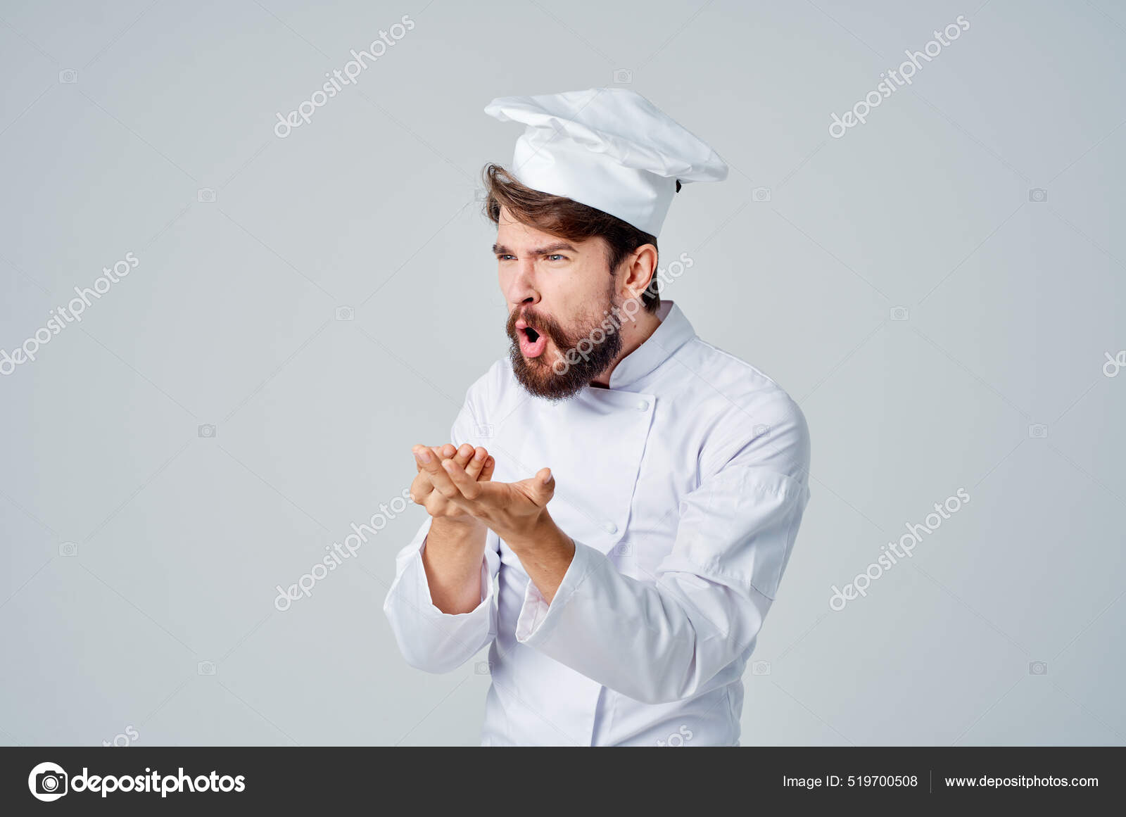 Man Chef uniform Cooking emotions posing studio — Stock Photo ...