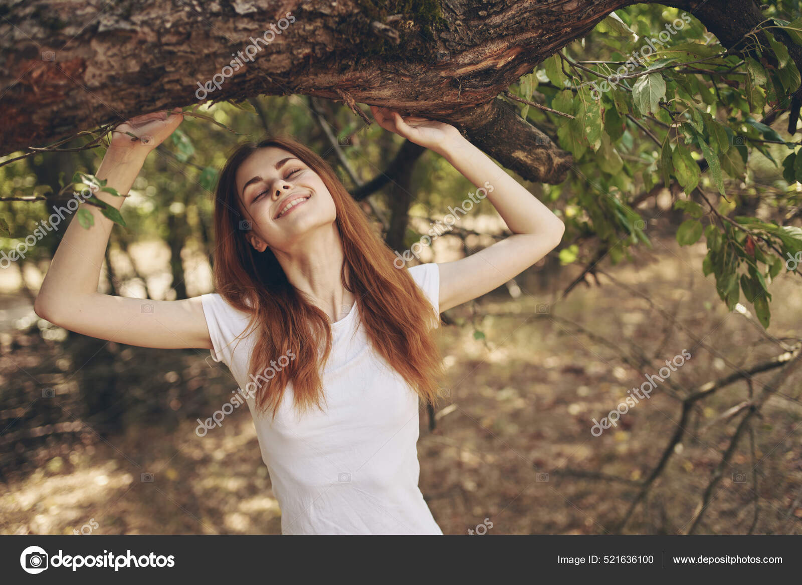 Pretty woman near a tree outdoors in the forest fresh air and travel ...