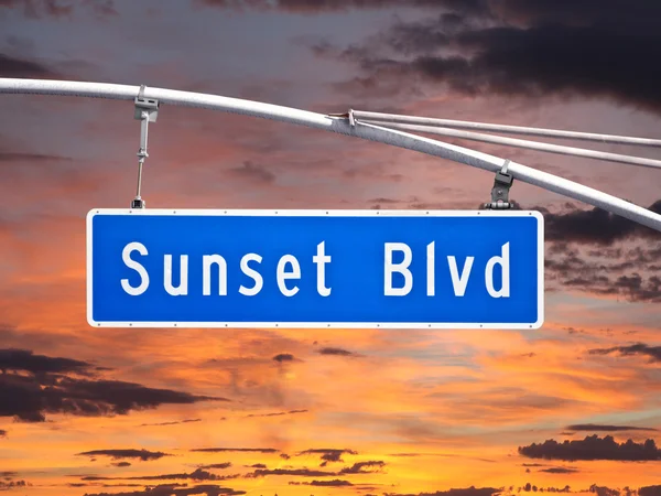 Sunset Blvd Overhead Street Sign with Dusk Sky - Stock Image - Everypixel