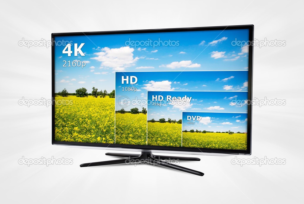4K television display with comparison of resolutions — Stock Photo ...