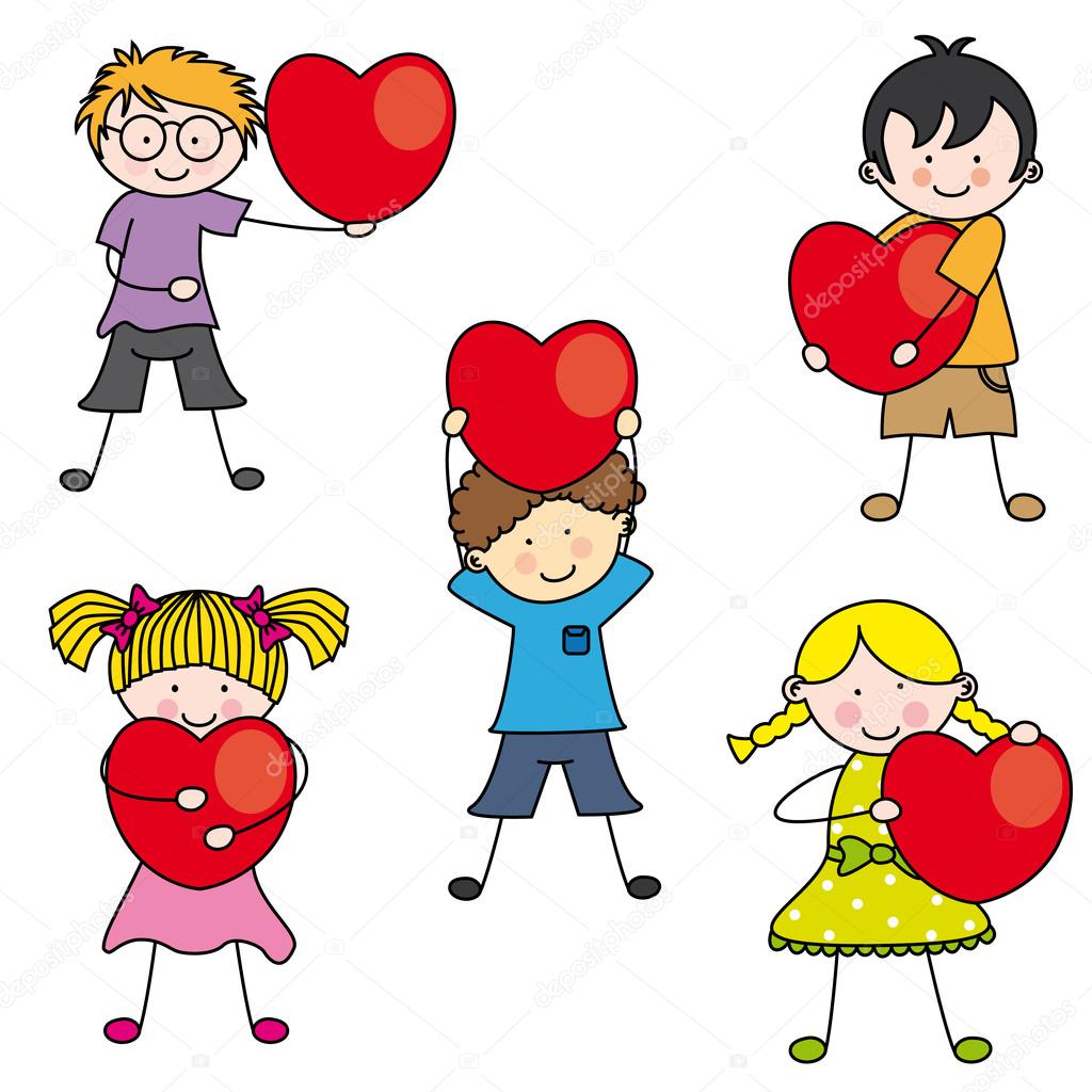 Grupo de niños con un corazón — Vector stock © sbego #12900189