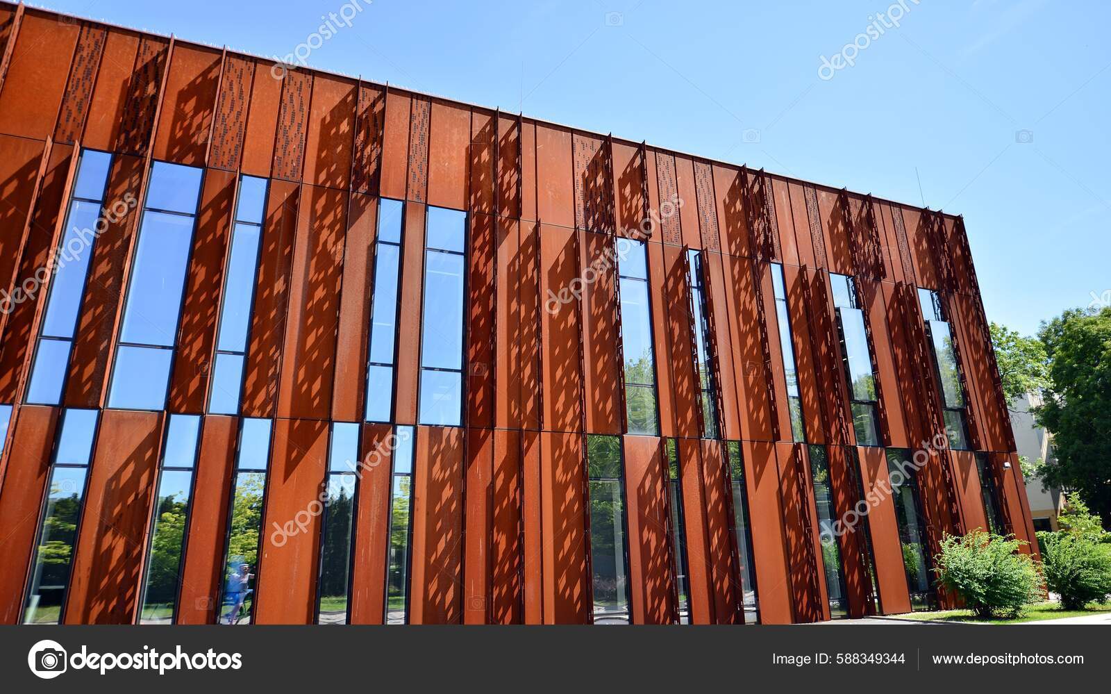 Modern Facade Covered Unique Corten Steel Glass Materials — Stock Photo ...