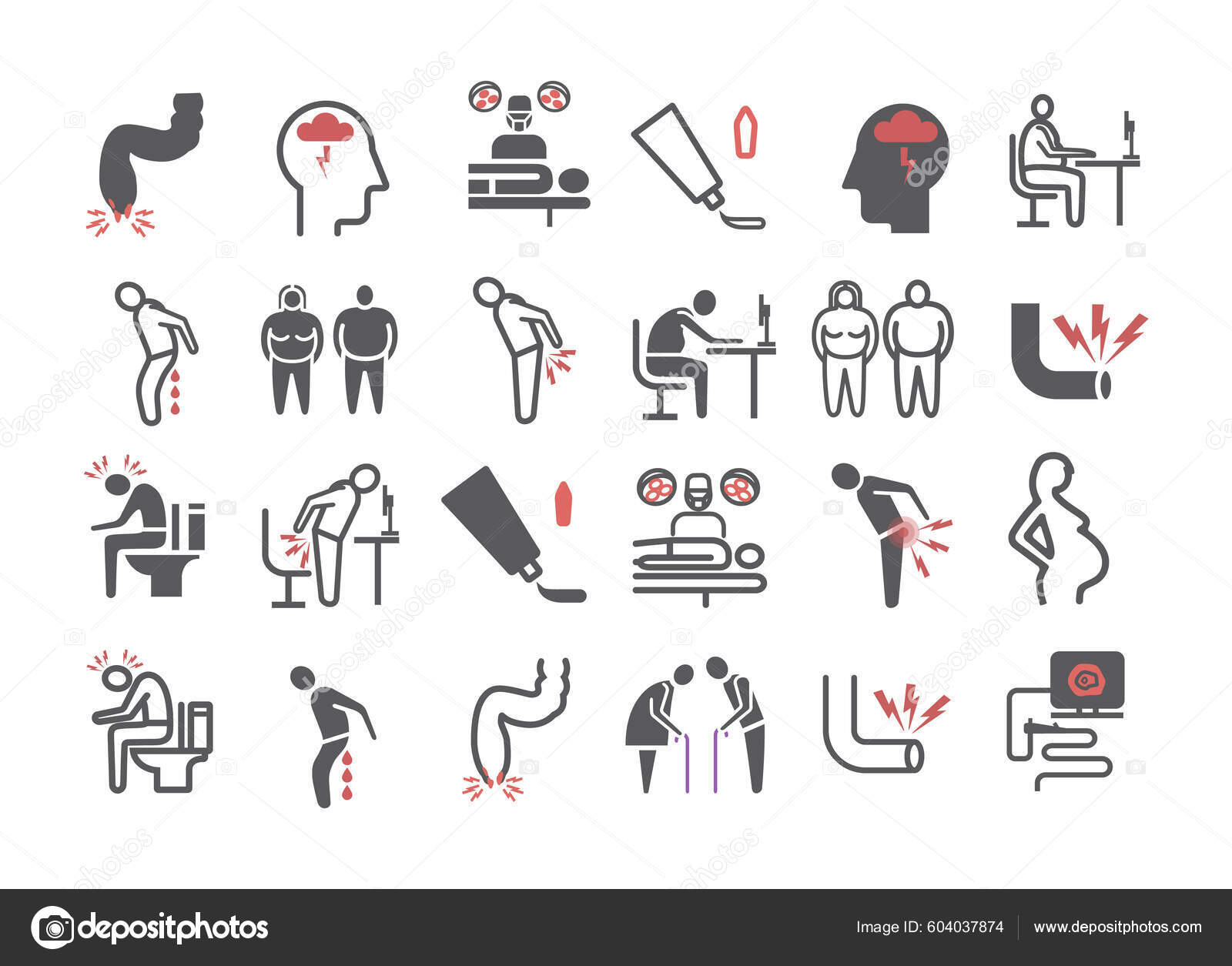 Hemorrhoids Icon Infographics Symptoms Treatment Vector Signs Web