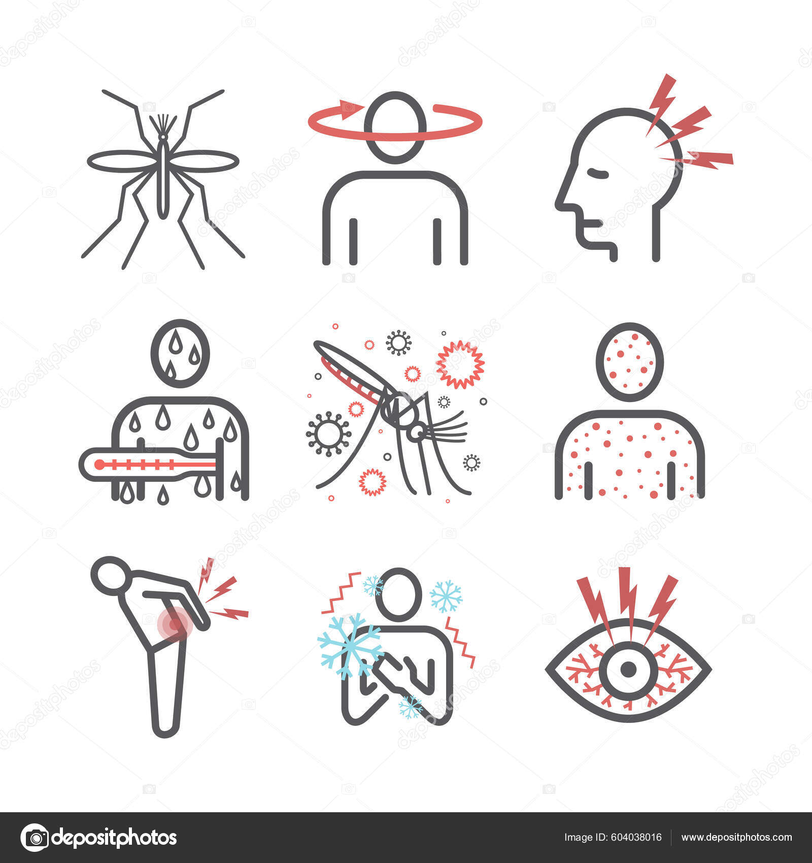 Dengue Fever Line Icons Set Vector Signs Web Graphics Vector de stock ...