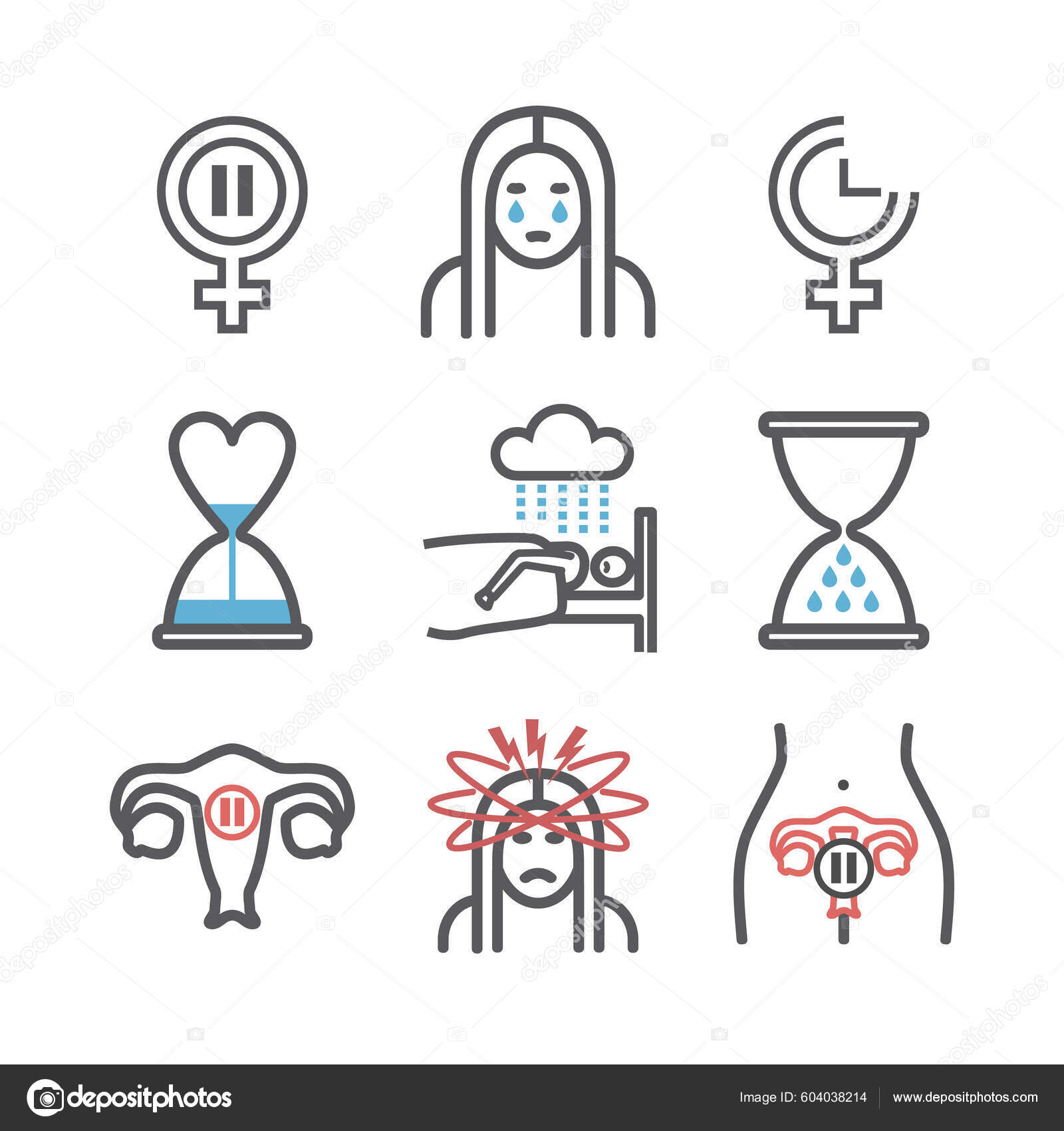 Menopause Line Icons Woman Sickness Vector Signs Web Graphics Stock