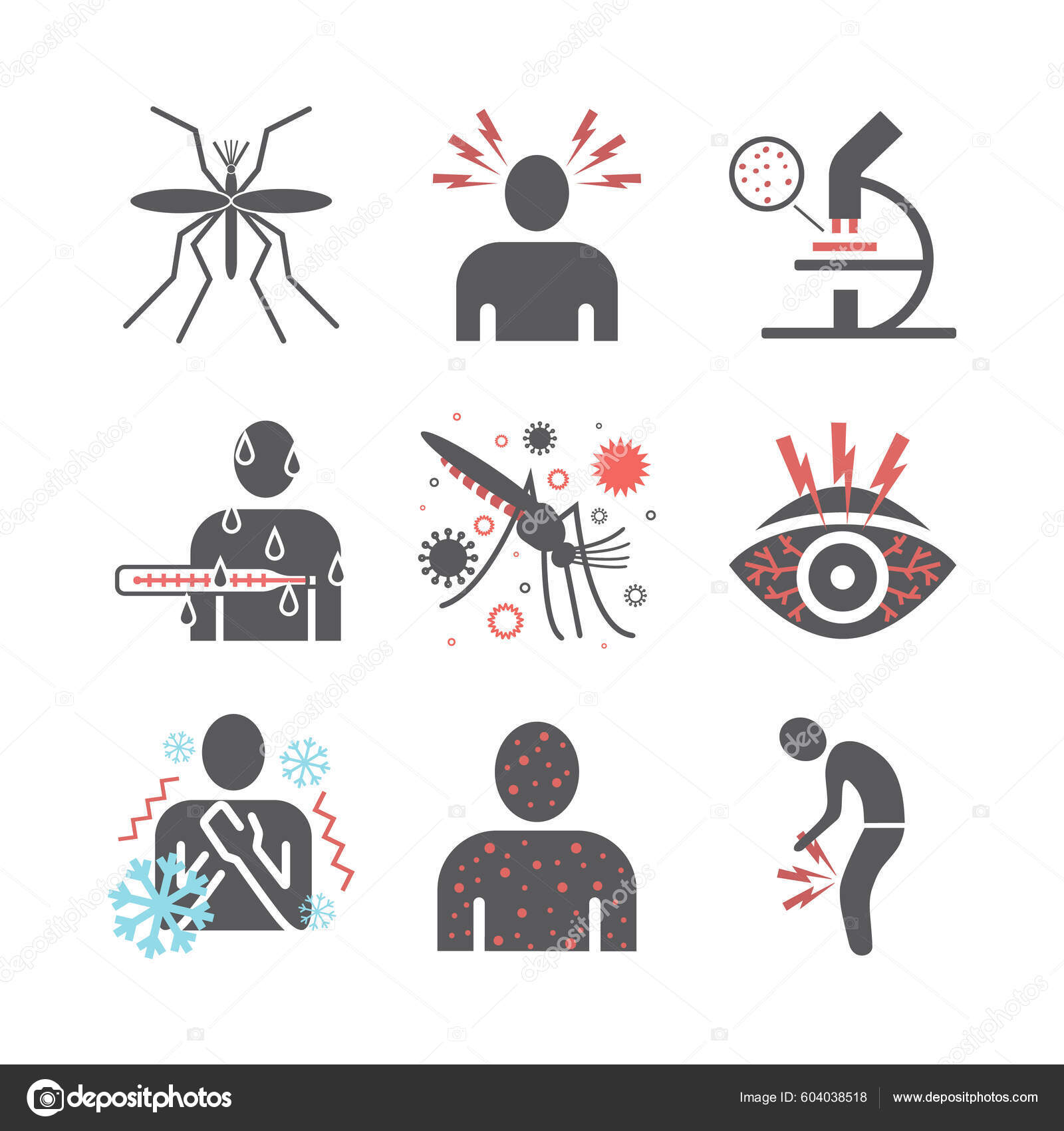 Malaria Icon Infographics Symptoms Treatment Vector Signs Web Graphics ...