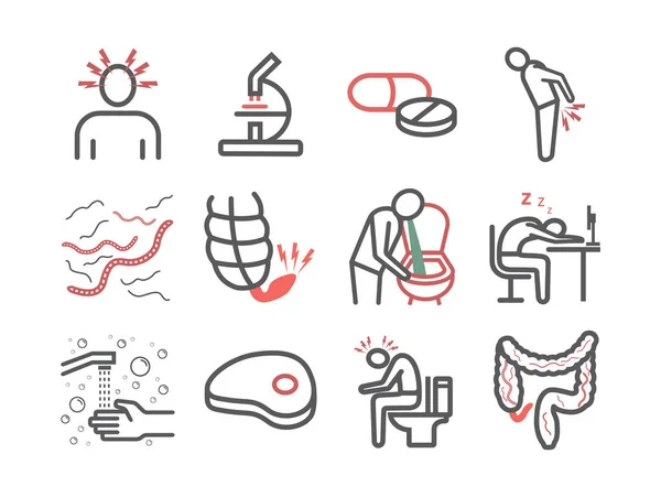 Colorectal Cancer Symptoms Diagnostics Line Icons Set Vector Signs Web