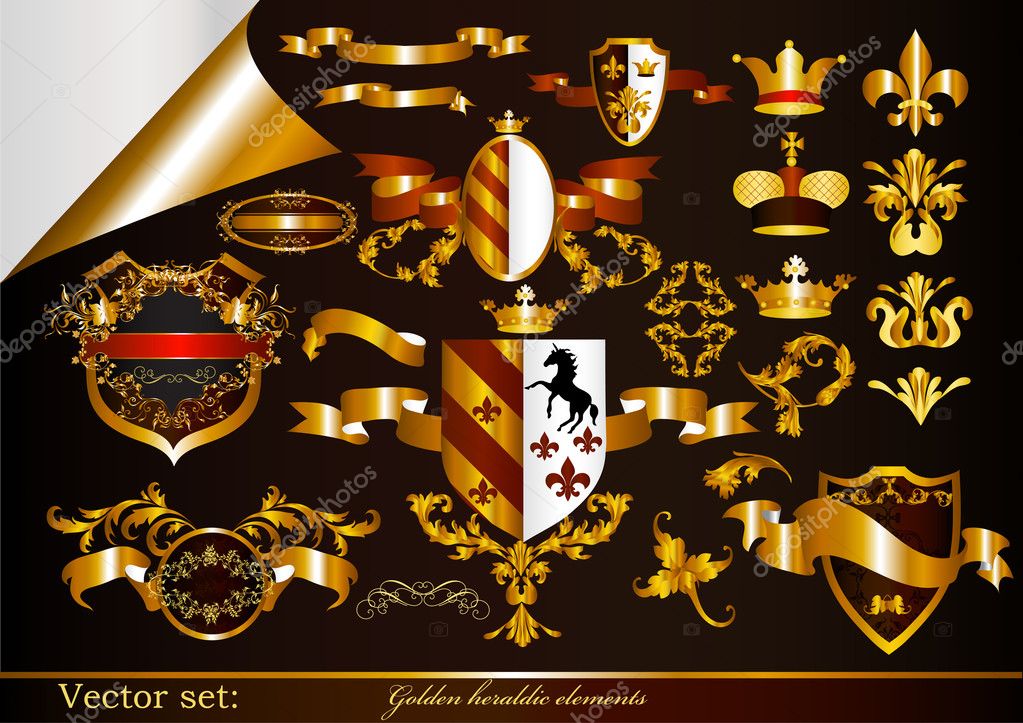 Collection of golden heraldic elements — Stock Vector © MashaKotscur ...