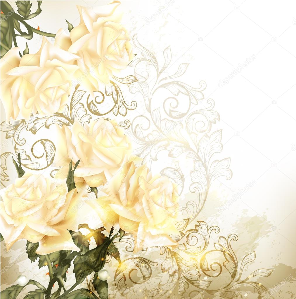 Background with pretty beige roses in vintage style Stock Vector Image ...