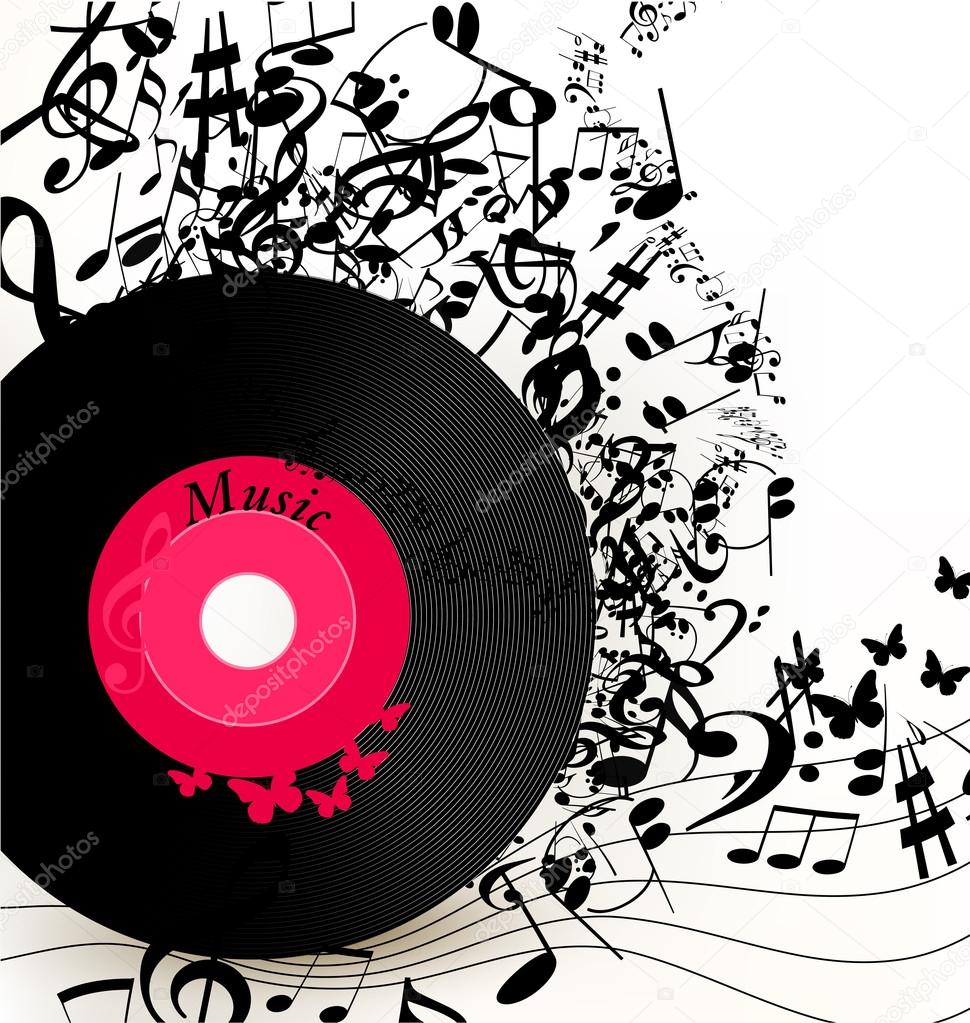 Abstract music background with vinyl record and notes Stock Vector ...