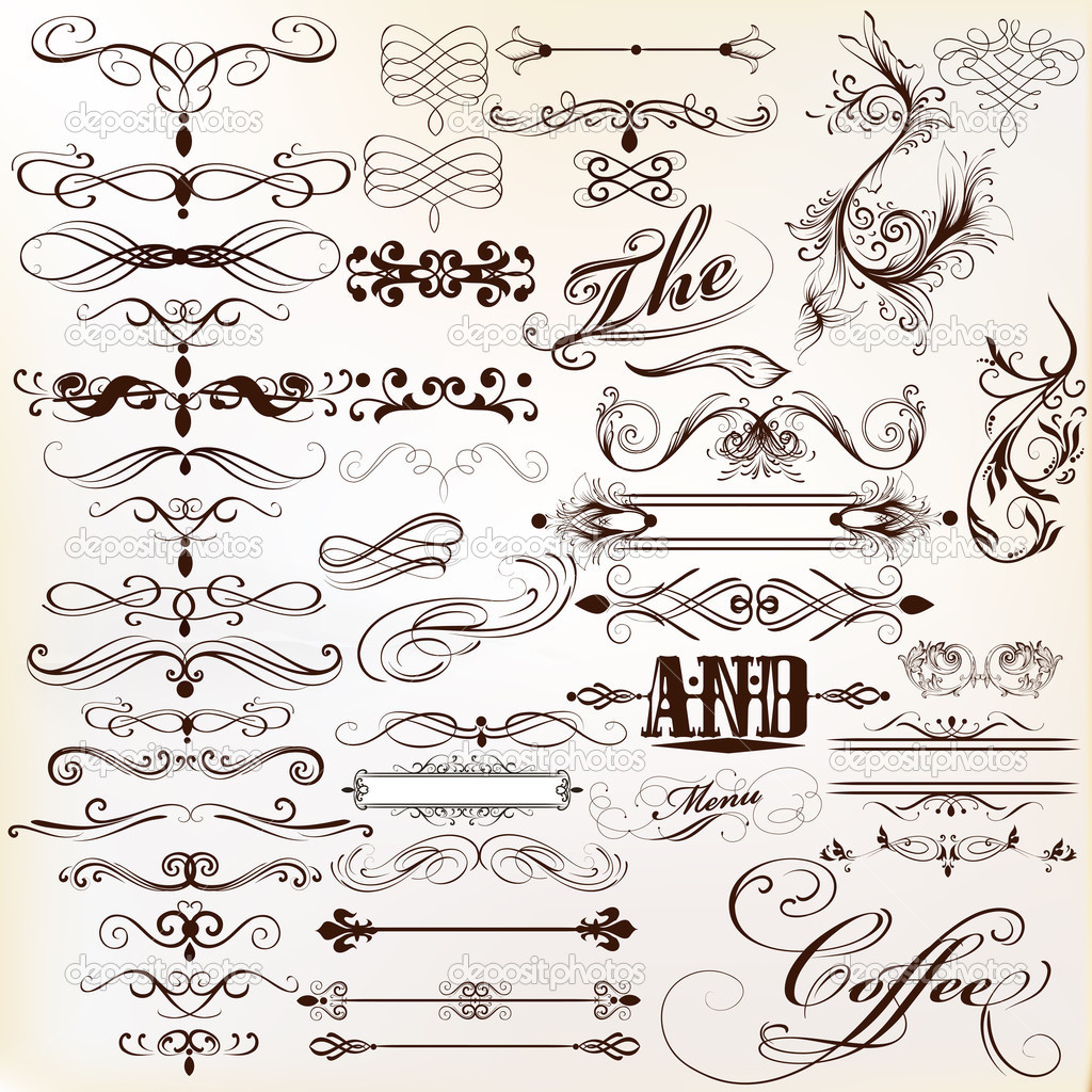 Calligraphic vector vintage design elements and page decorations Stock ...
