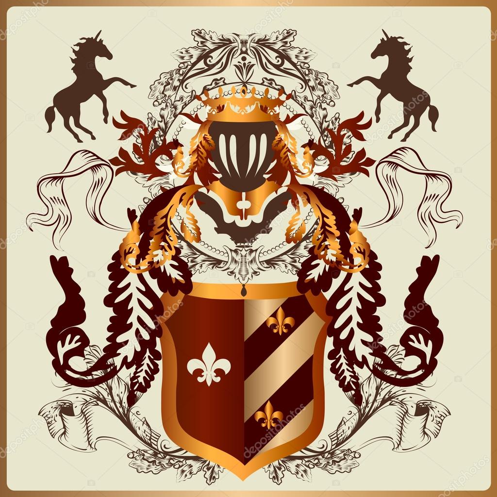 Beautiful heraldic design with armor, ribbons and royal elements Stock ...
