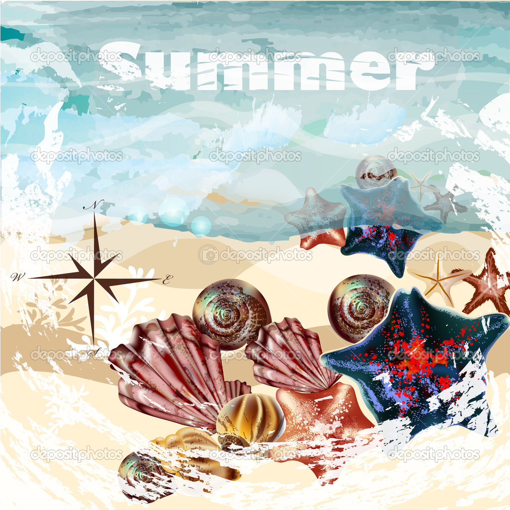 Ocean and shells on a beach Stock Vector by ©MashaKotscur 26908833