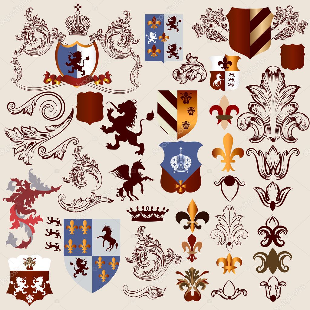 Collection of vector heraldic elements for design — Stock Vector ... Collection of vector heraldic elements for design — Stock Vector ...
