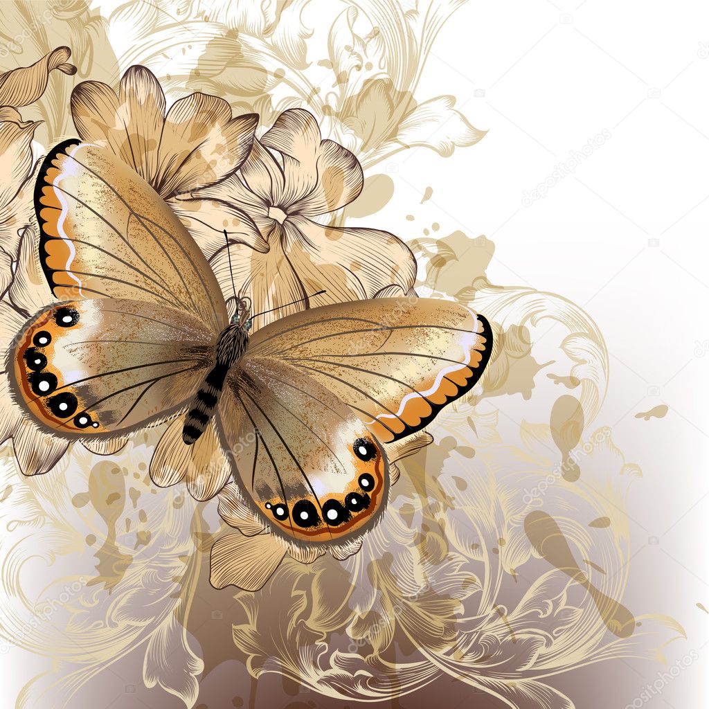 Cute stylish floral background with butterfly Stock Vector Image by ...
