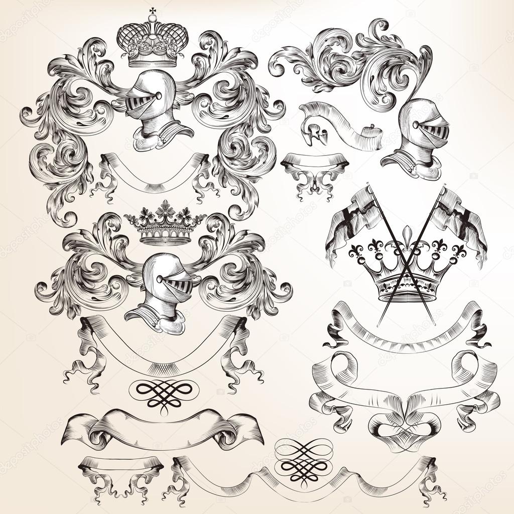 Collection of vector heraldic elements for design — Stock Vector ... Collection of vector heraldic elements for design — Stock Vector ...