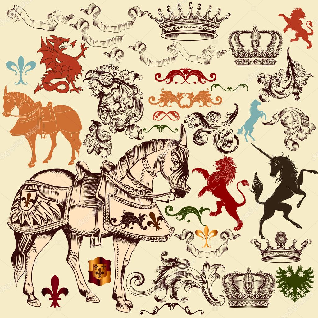 Collection of vector heraldic elements for design — Stock Vector ... Collection of vector heraldic elements for design — Stock Vector ...