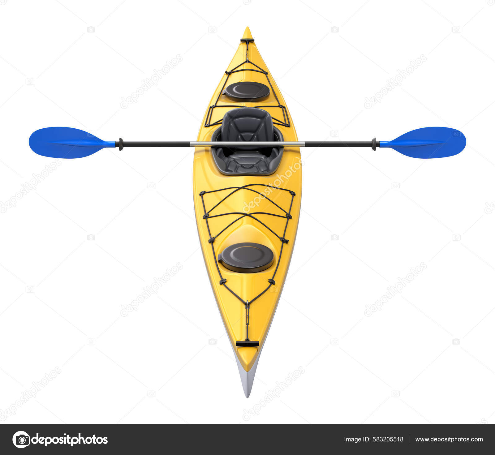 Yellow Plastic Kayak Blue Paddle Isolated White Background Illustration ...