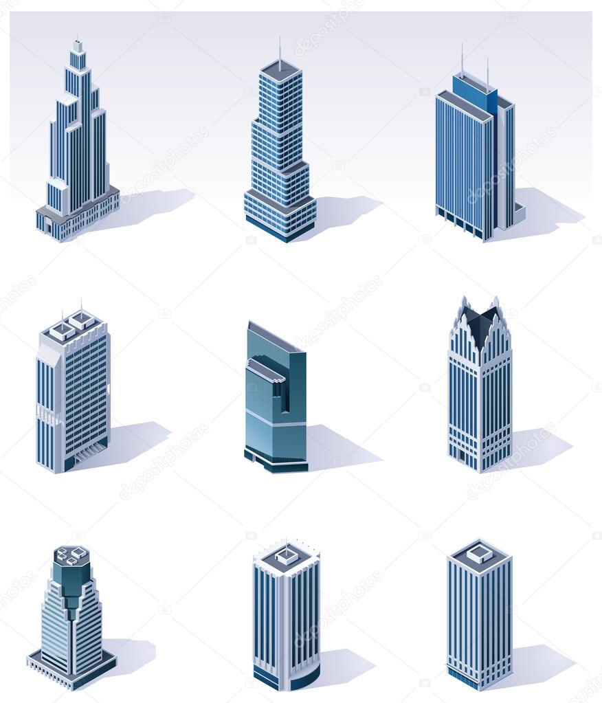 Vector isometric buildings. Skyscrapers — Stock Vector © tele52 #14449589 Vector isometric buildings. Skyscrapers — Stock Vector © tele52 #14449589