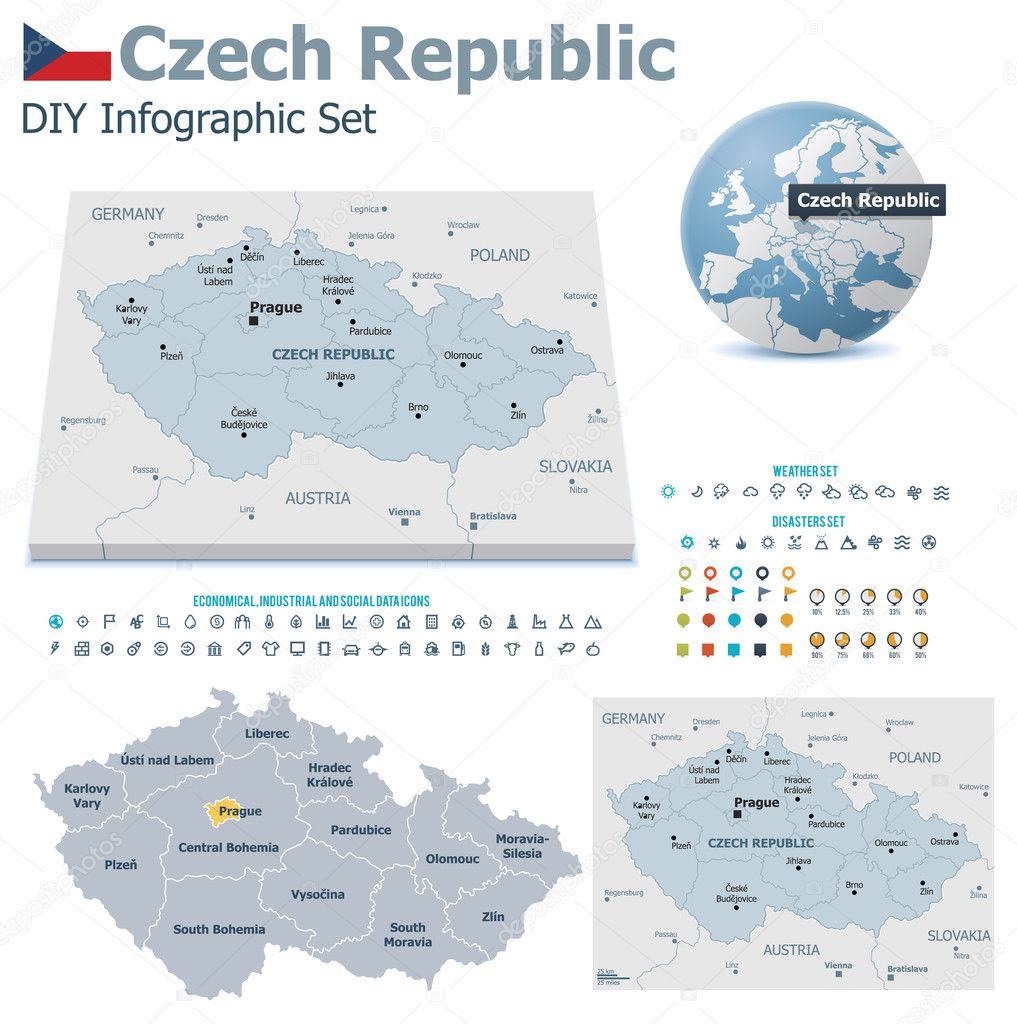 Czech Republic maps with markers Stock Vector Image by ©tele52 #31391031