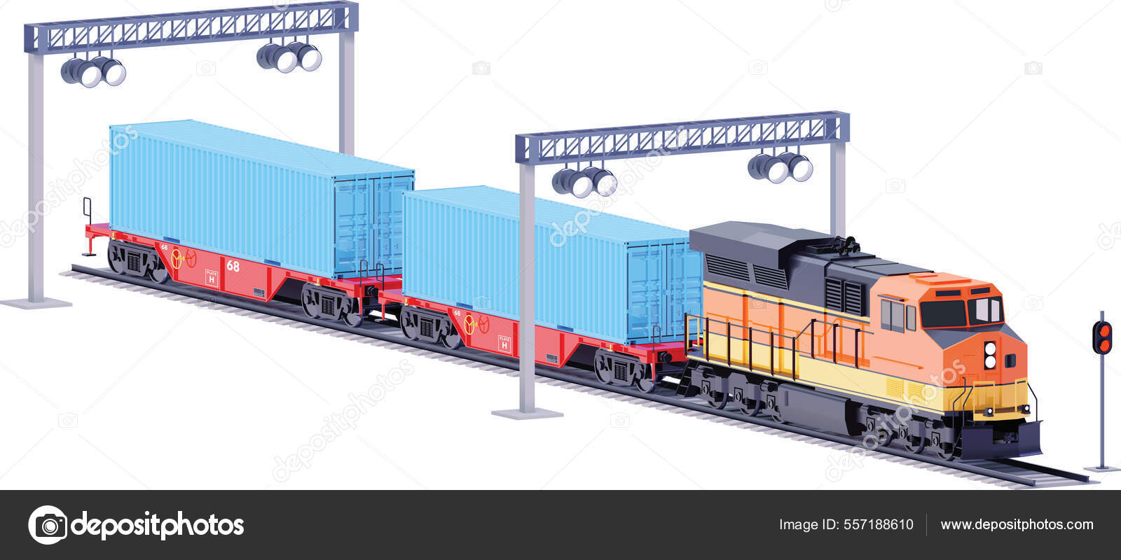 Vector freight train and container railcars Stock Vector Image by ...