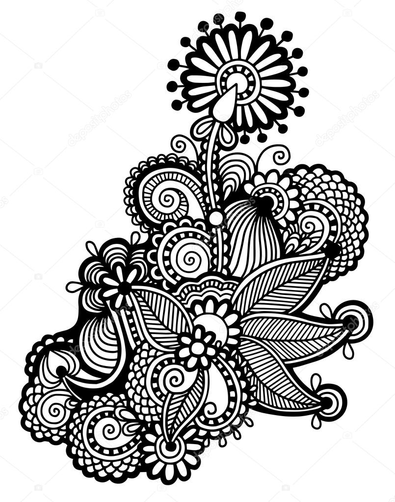 Original hand draw line art ornate flower design. Ukrainian trad ...
