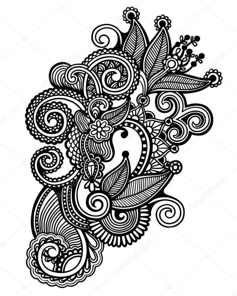 Original hand draw line art ornate flower design — Stock Vector ...