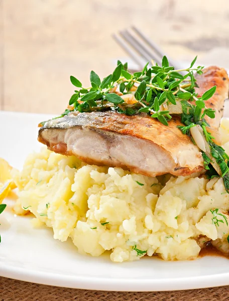 Fried fish with mashed potatoes Stock Photo by ©timolina 46646467