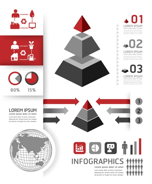 Infographics elements. Pyramid chart, map and timeline diagram with ...