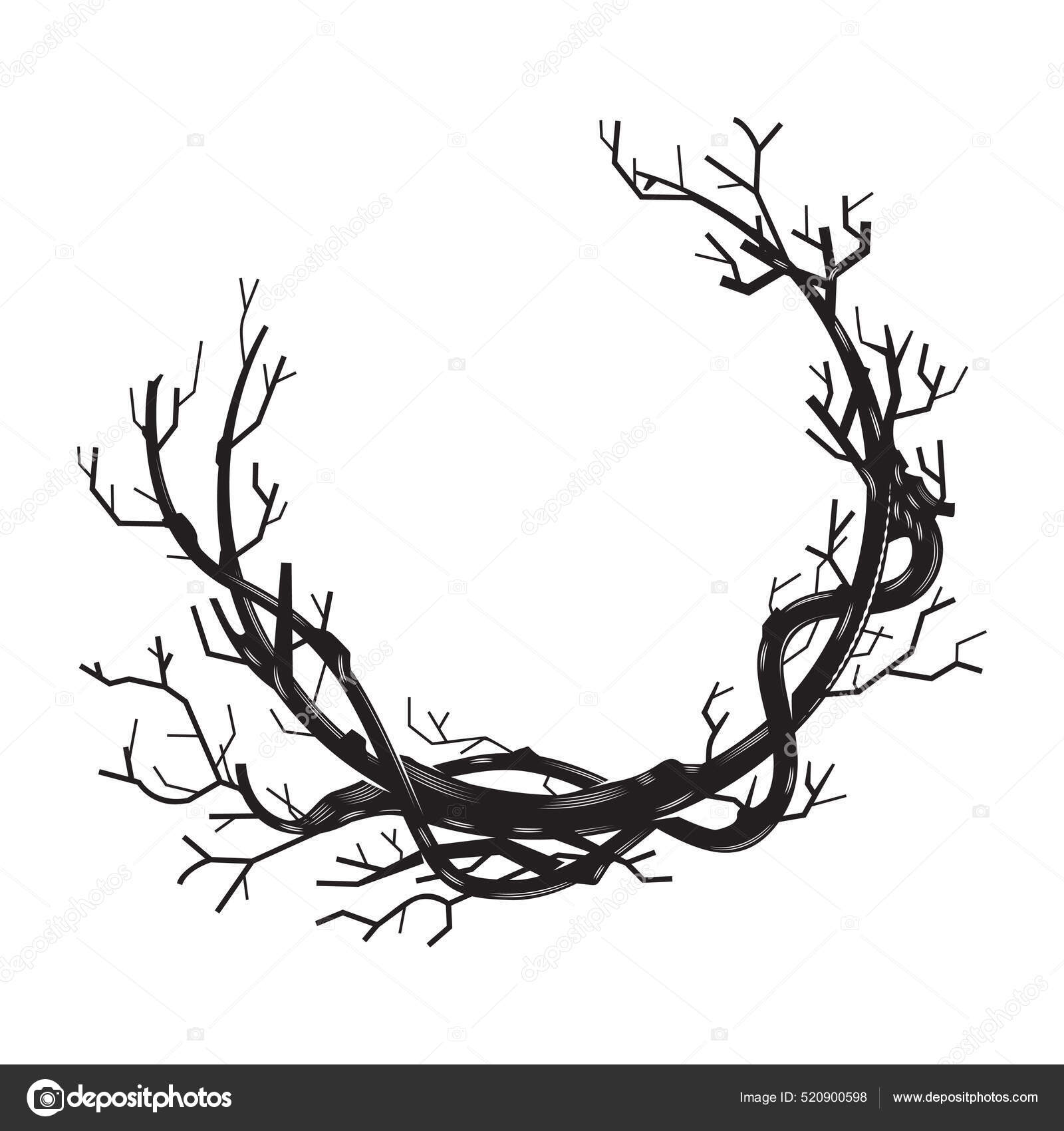 Branches Tree Roots Frame Woodcut Vintage Line Art Clip Art Stock ...