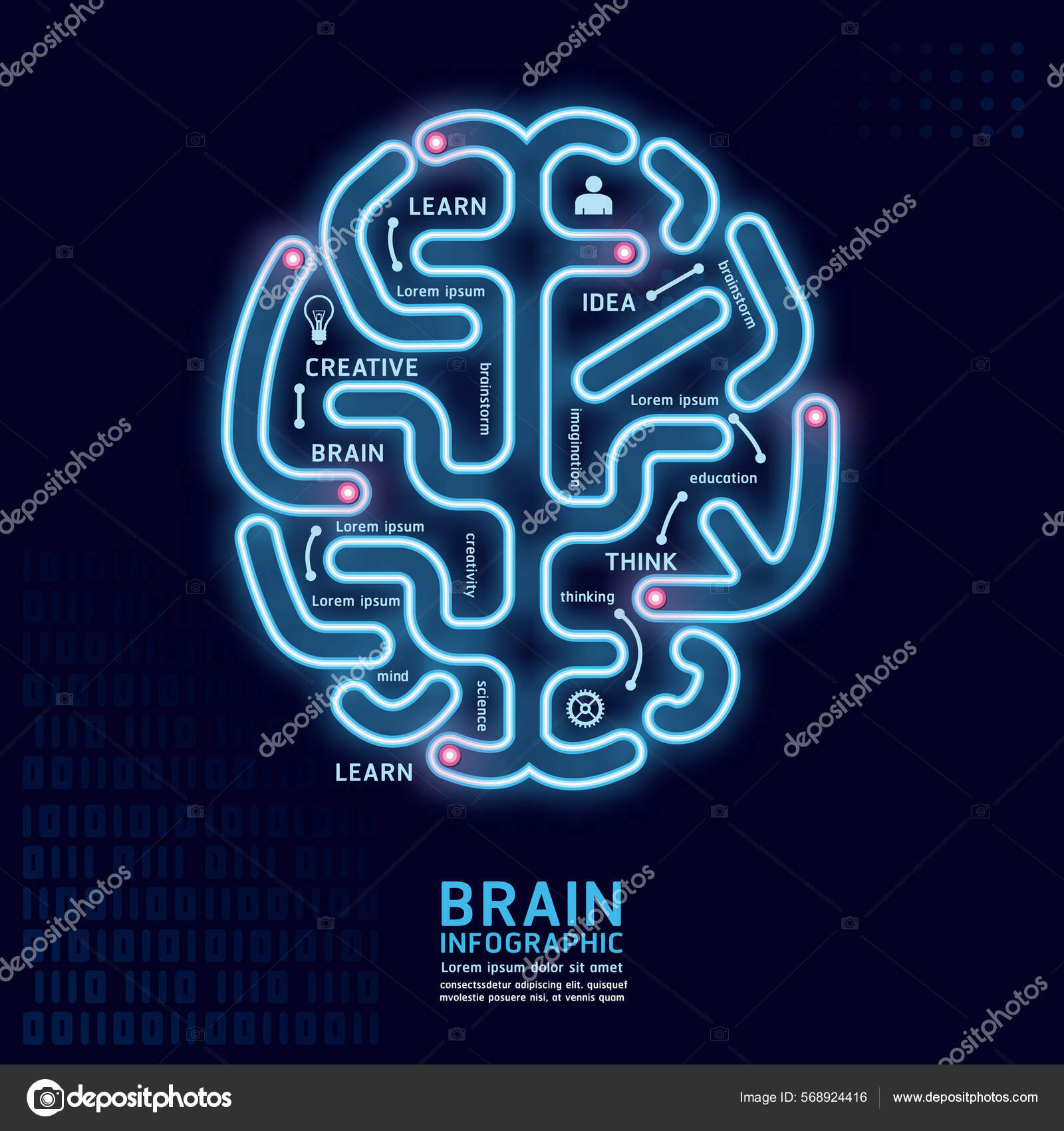 Vector Brain Infographic Label Template Icons Neon Can Used ...