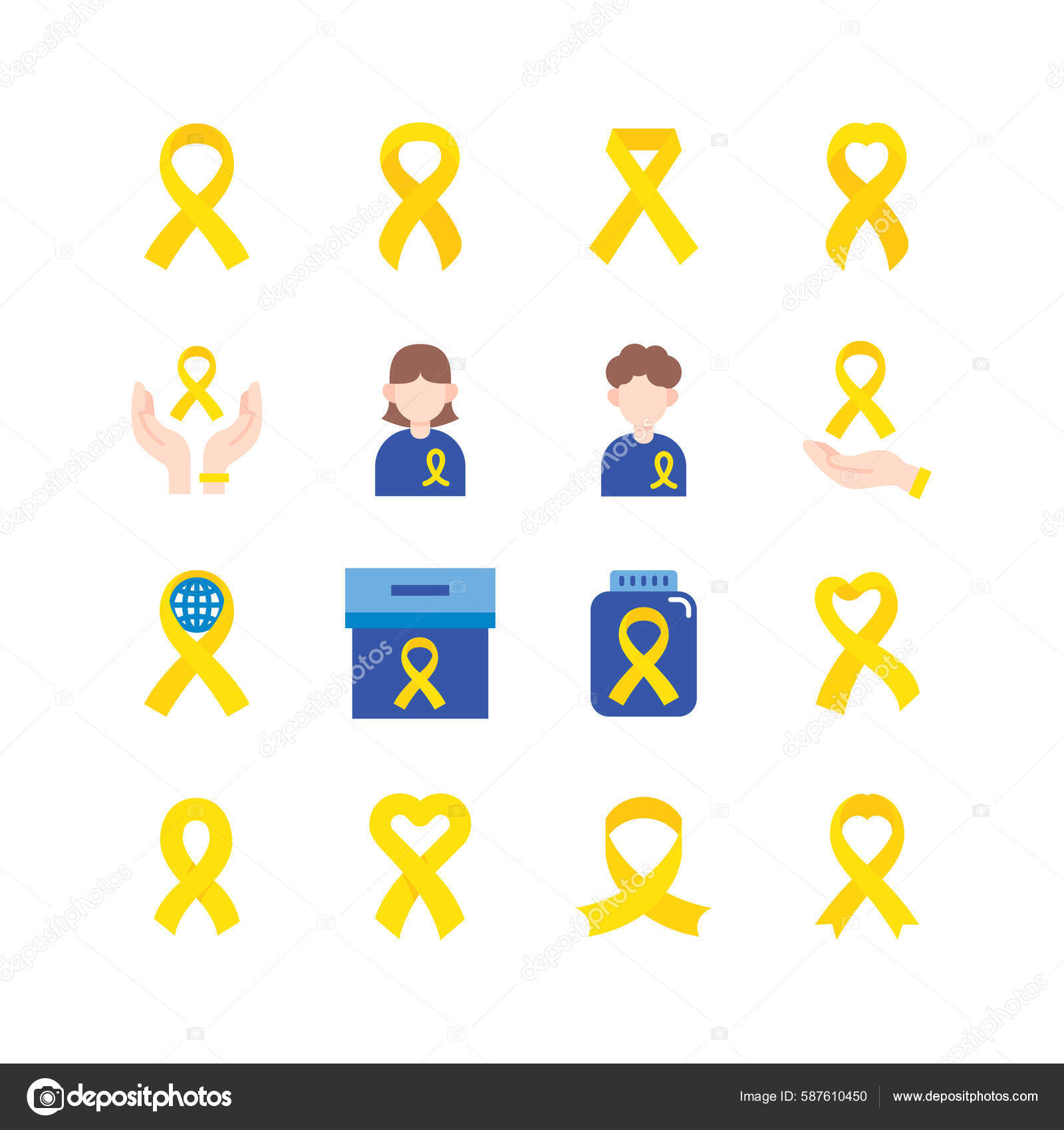 Vector Yellow Ribbon Cross Sarcoma Cancer Day Icon Flat Icons Stock ...