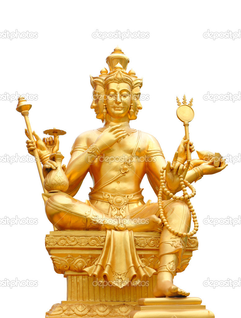 Golden statue of Brahma isolated with clipping path. Stock Photo by ...
