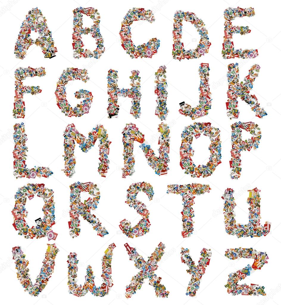 Collage made of newspaper clipping, letters, ABC, — Stock Photo ...