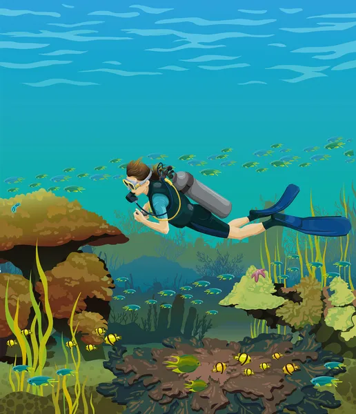 Dibujo animado del buceador scuba Vector Art Stock Images | Depositphotos