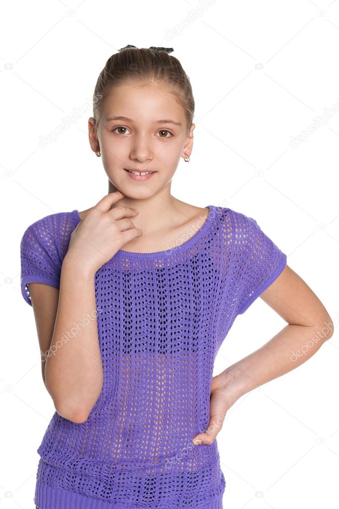 Souriant jolie fille préadolescente image libre de droit par SergiyN ...