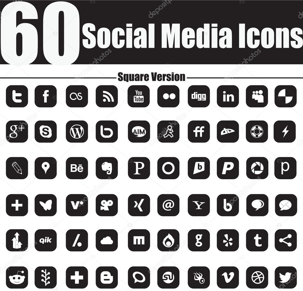 60 Social Media Icons Square Version — Stock Vector © karlos1991 #22342435