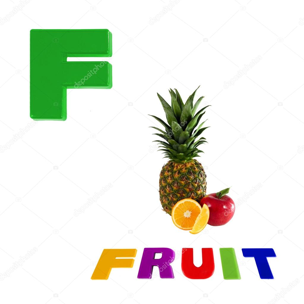 Illustrated alphabet letter f and fruit on white background. — Stock ...
