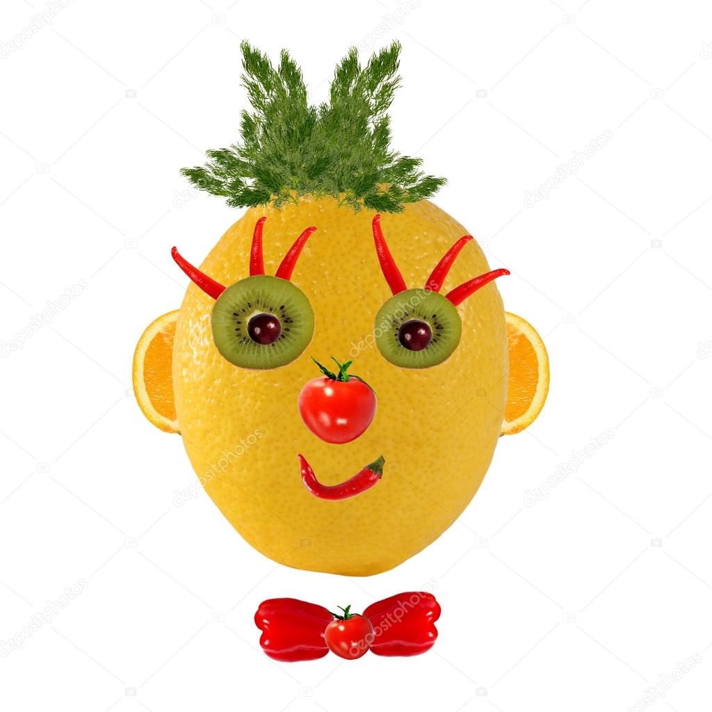 Healthy eating. Funny face made of vegetables and fruits Stock ...