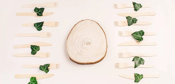 Banner eco friendly disposable kitchenware utensils on white background ...