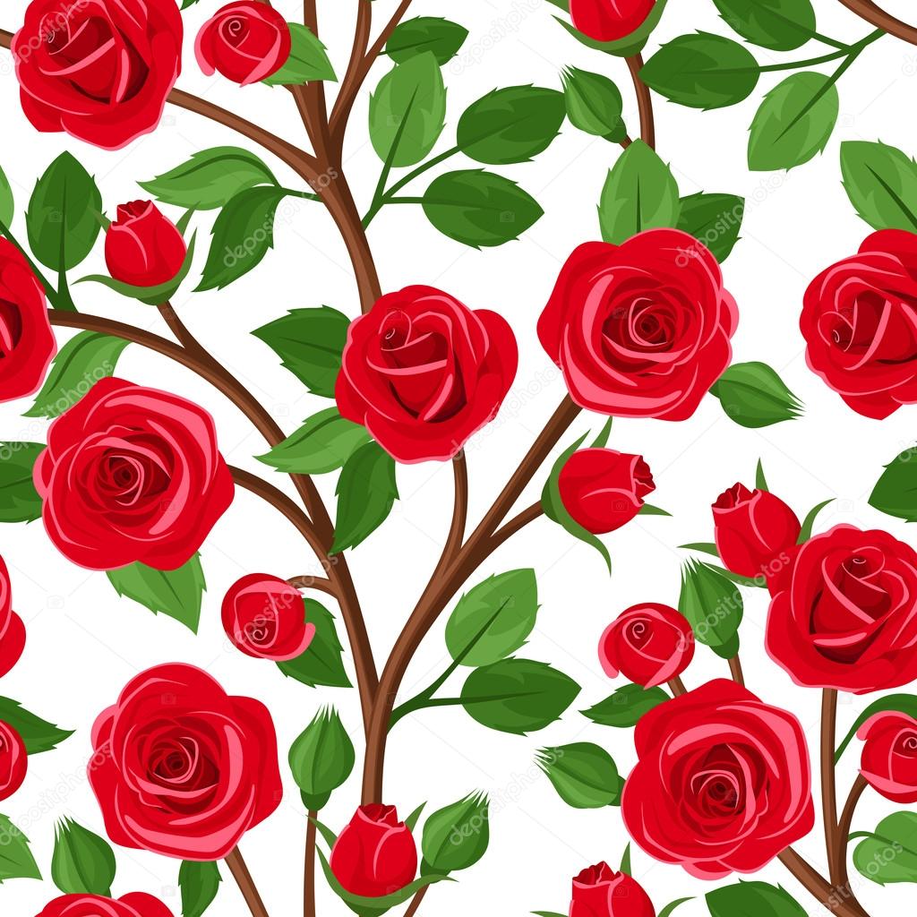 Seamless background with branches of red roses. Vector illustration ...