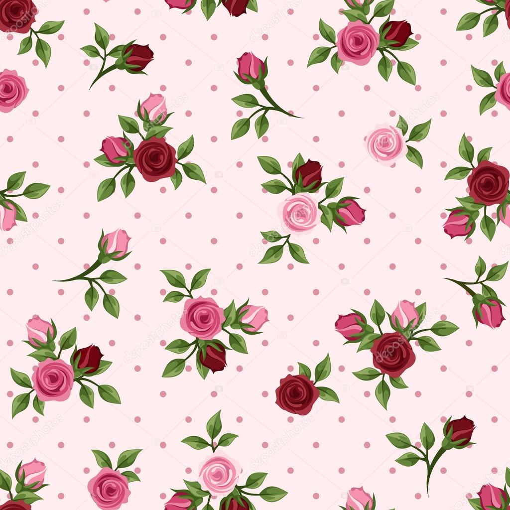 Vintage seamless pattern with red and pink roses. Vector illustration ...