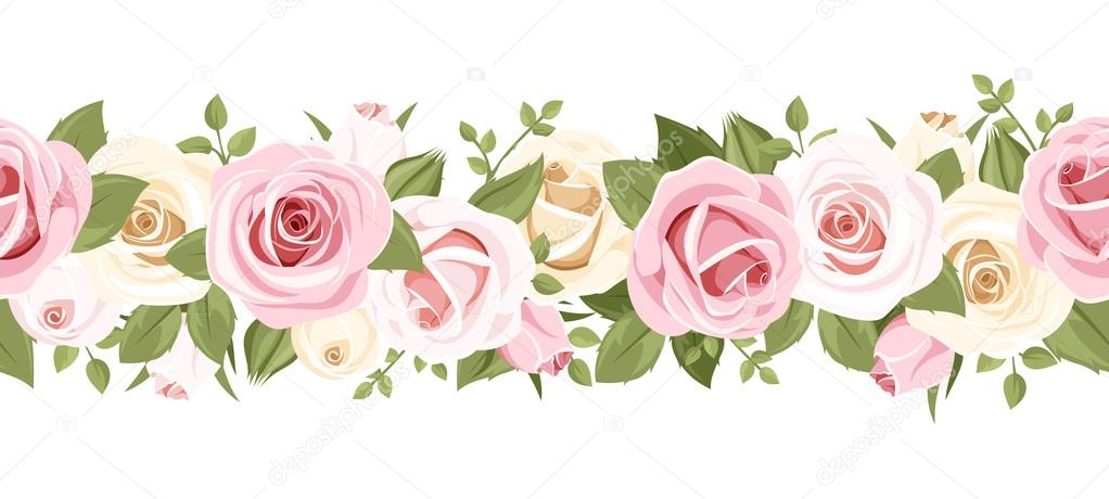 Horizontal seamless background with pink roses. Vector illustration ...