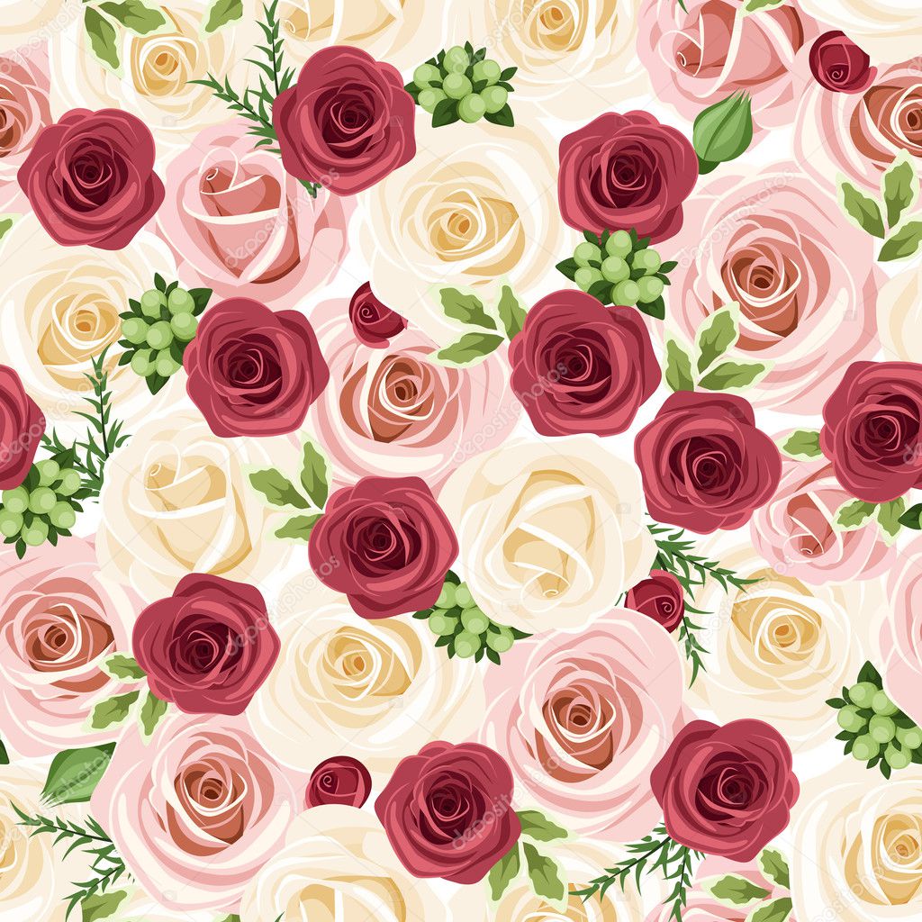 Seamless background with red, pink and white roses. Vector illustration ...