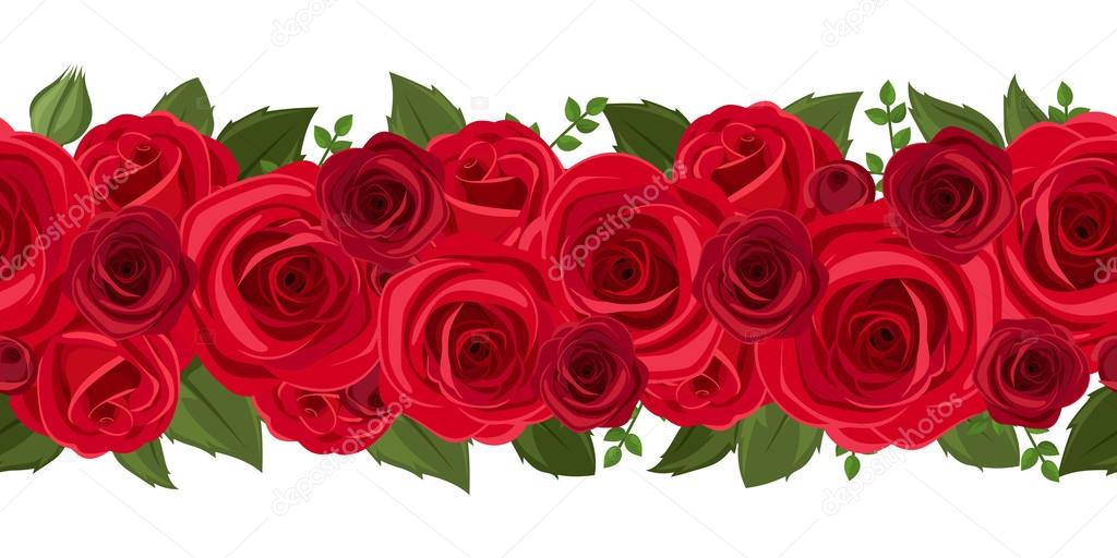 Horizontal seamless background with red roses. Vector illustration ...