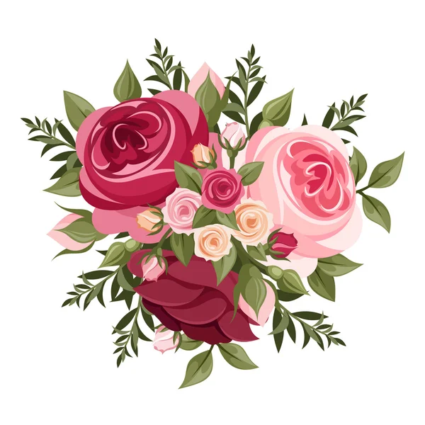 Red and pink roses, lisianthus and anemone flowers and lily of the ...