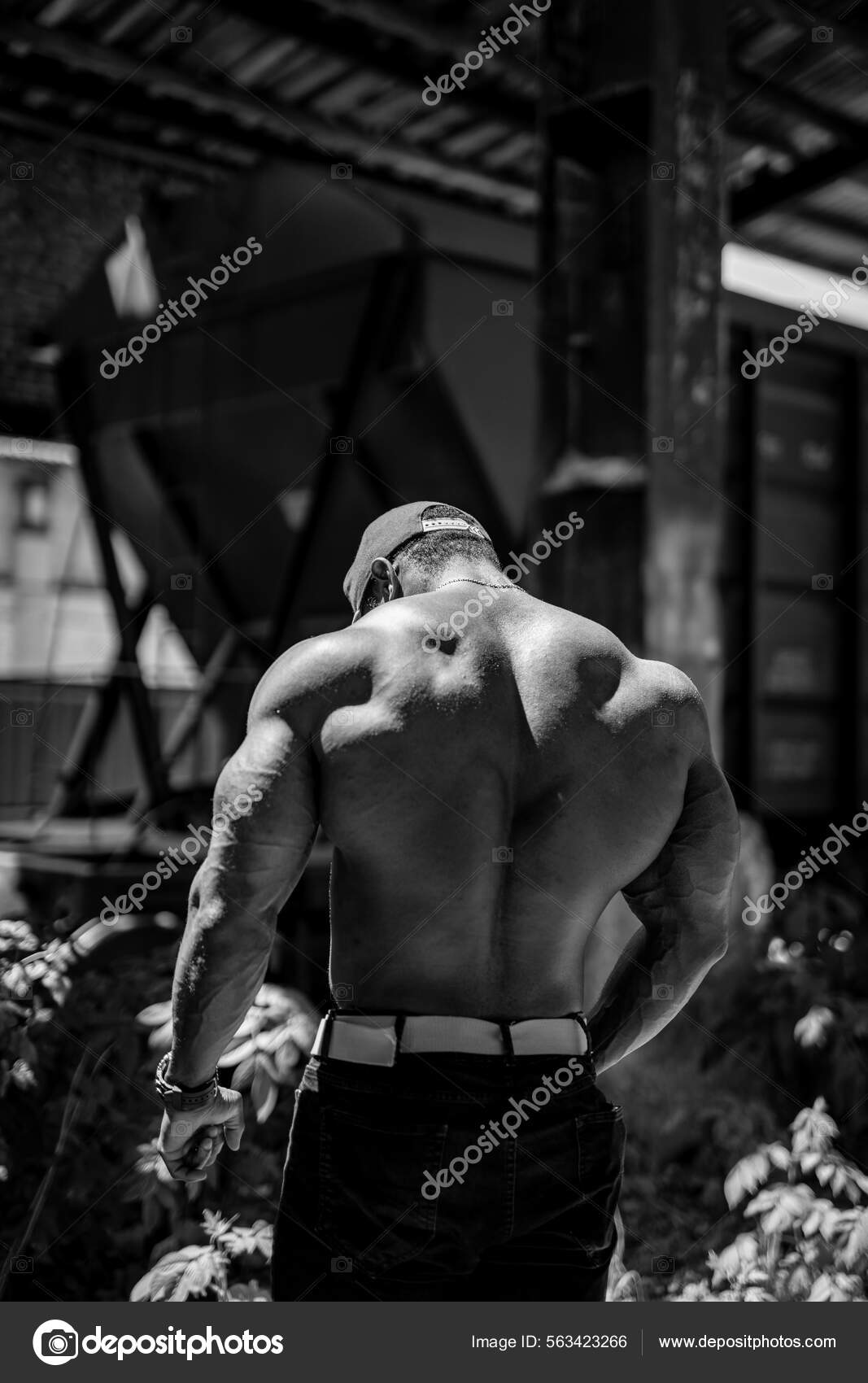 Shirtless Muscular Man Back Handsome Bodybuilding Black Person Strong ...