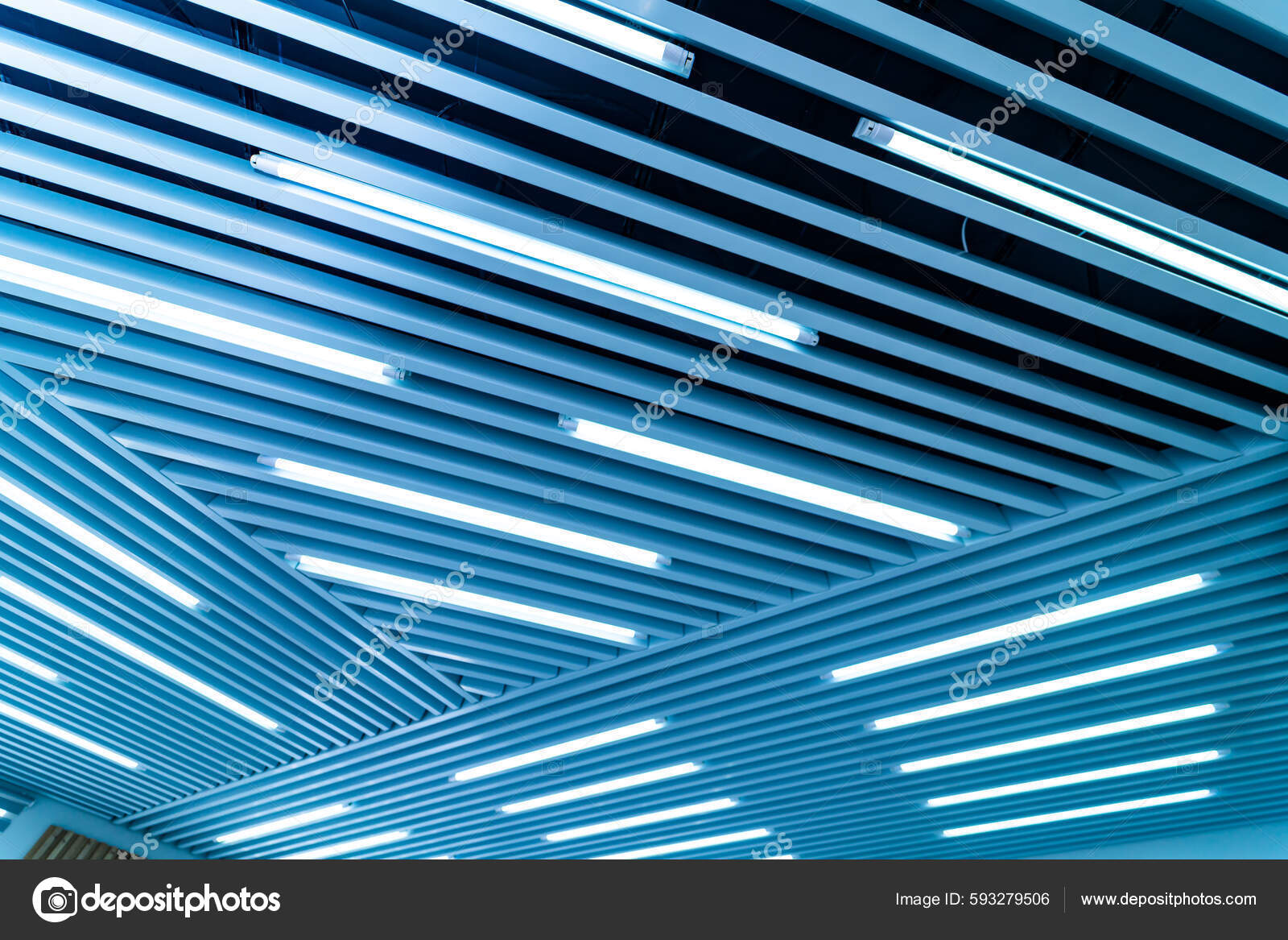 Abstract Blue Line Pattern Ceiling Geometric Hitech Office Interior ...